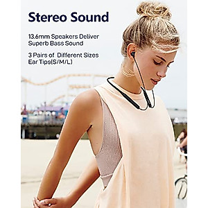 PISEN Bluetooth Headphones, Wireless Earbuds with Microphone Noise Cancelling, IPX5 Waterproof Neckband Bluetooth Headphones for Gym Sports Workout 120H Standby, Black