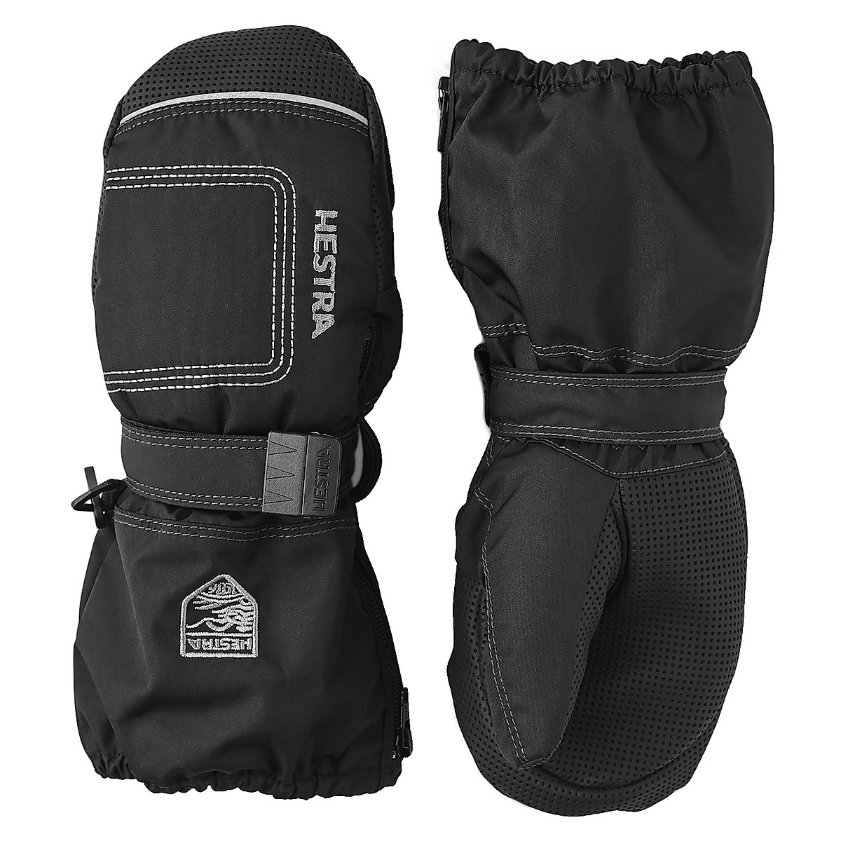 Hestra Baby Zip Long Mitt (Child 1-9yrs) | Waterproof, Insulated Mittens for Toddlers & Kids for Winter & Playing in The Snow - Black/Black - 1