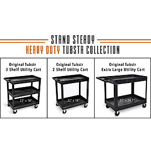 Stand Steady Tubstr 3 Shelf Utility Cart Supports Up to 375 lbs - Heavy-Duty Plastic Service Push Cart with Deep Shelves and 5" Casters, for Offices, Warehouse Storage, Garage (Black, 32 x 18 x 51)