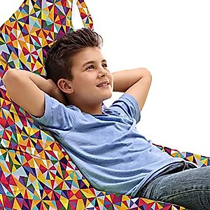 Ambesonne Mosaic Lounger Chair Bag, Triangle Forms Overlap in Contrasting Tones Geometric Web Quirky Creative Print, High Capacity Storage with Handle Container, Lounger Size, Multicolor