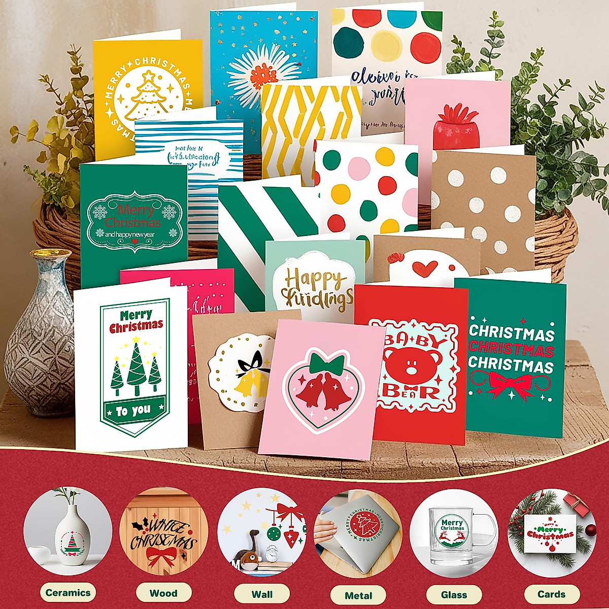 EPRCUT Permanent Vinyl for Cricut, 24ft Adhesive Vinyl Bundle for DIY Christmas Decorations Outdoor, Birthday, Wedding Party, Festival, 24 Counts Cricut Vinyl 12"x12" Sheets, Wall Stickers, Car Decals