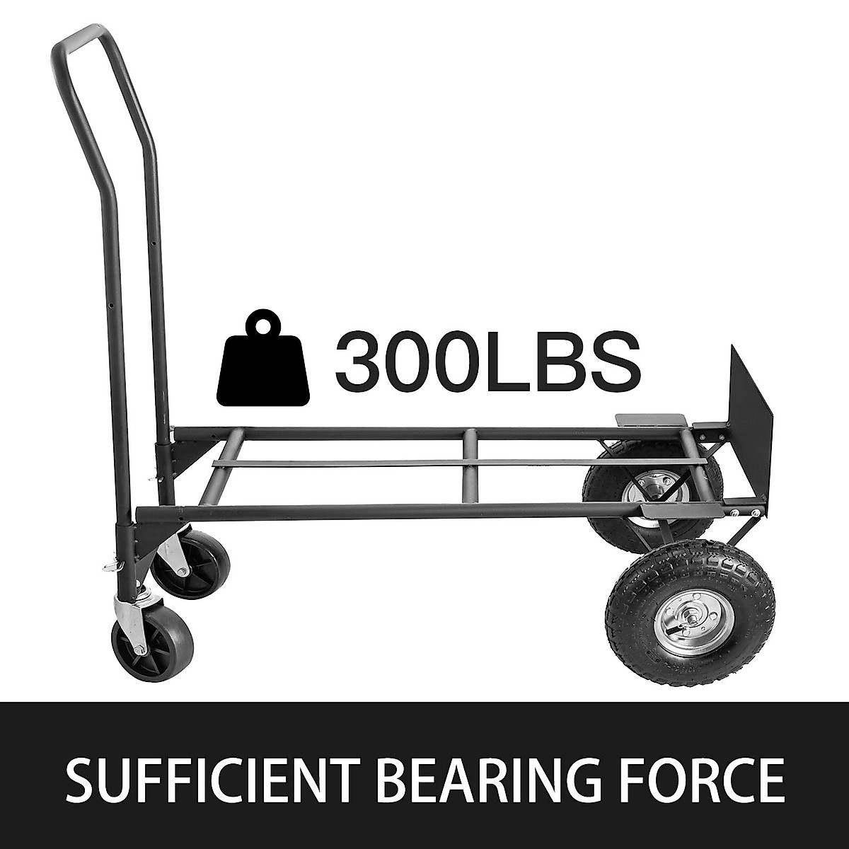 BestEquip Hand Truck Convertible Dolly 200lb/300lb with 10inch Pneumatic Wheels in Black