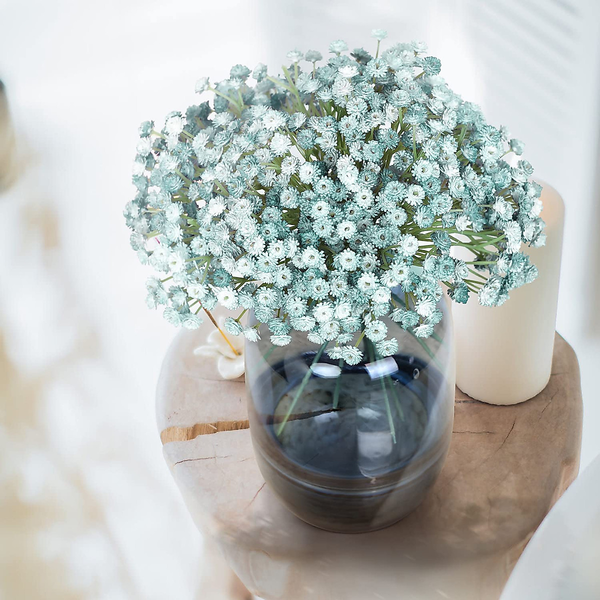 JUSTOYOU 10 Pcs Artificial Babys Breath Flowers, Blue Artificial Flower, Fake Gypsophila Real Touch Flowers for Wedding Party Home Garden Decoration （Blue, Not include vase）