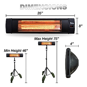 Dr Infrared Heater DR-338 Carbon Infrared Patio Heater with Tripod, Black, 23x40 Inches