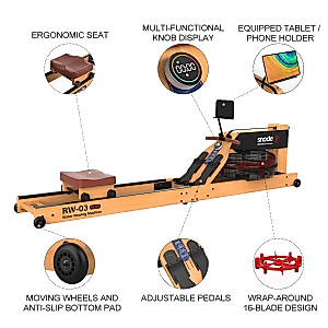 SNODE Wood Water Rowing Machine for Home Use, Foldable Rower Machine, Imported Beech Wood, Rower Machine with Bluetooth and LCD Monitor, Soft Seat