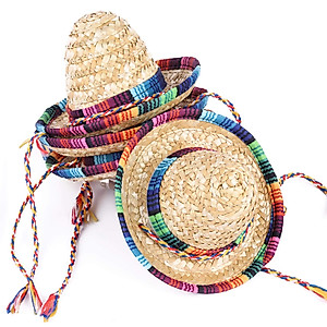 LoveBB 12 Pack Mini Sombrero Hats 5.9 Inch Small Straw Sombreros Cinco de Mayo hats for Kid Pet Doll Themed Party Decoration (Brown)