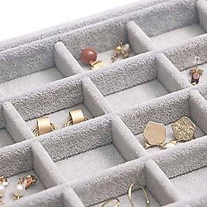 DIOMMELL Set of 4 Stackable Velvet Jewelry Trays Organizer, Jewelry Display Storage Box Showcase Holder Dresser Drawer Organizer for Earring Necklace Bracelet Ring Accessary, Grey
