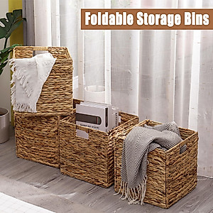 Wicker Storage Basket Water Hyacinth Woven Basket Wicker Storage Cubes,Foldable Baskets for Shelves,Handwoven Laundry Totes for Bedroom,12x12x12inch,Set of 2