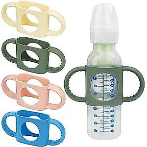 4 Pack Bottle Handles Compatible with Dr Brown Narrow Baby Bottles and Wide-Neck Bottles Non-Slip Easy Grip Handles - BPA-Free Food Grade Silicone Dishwasher Safe - Milk White, Green, Pink, Blue