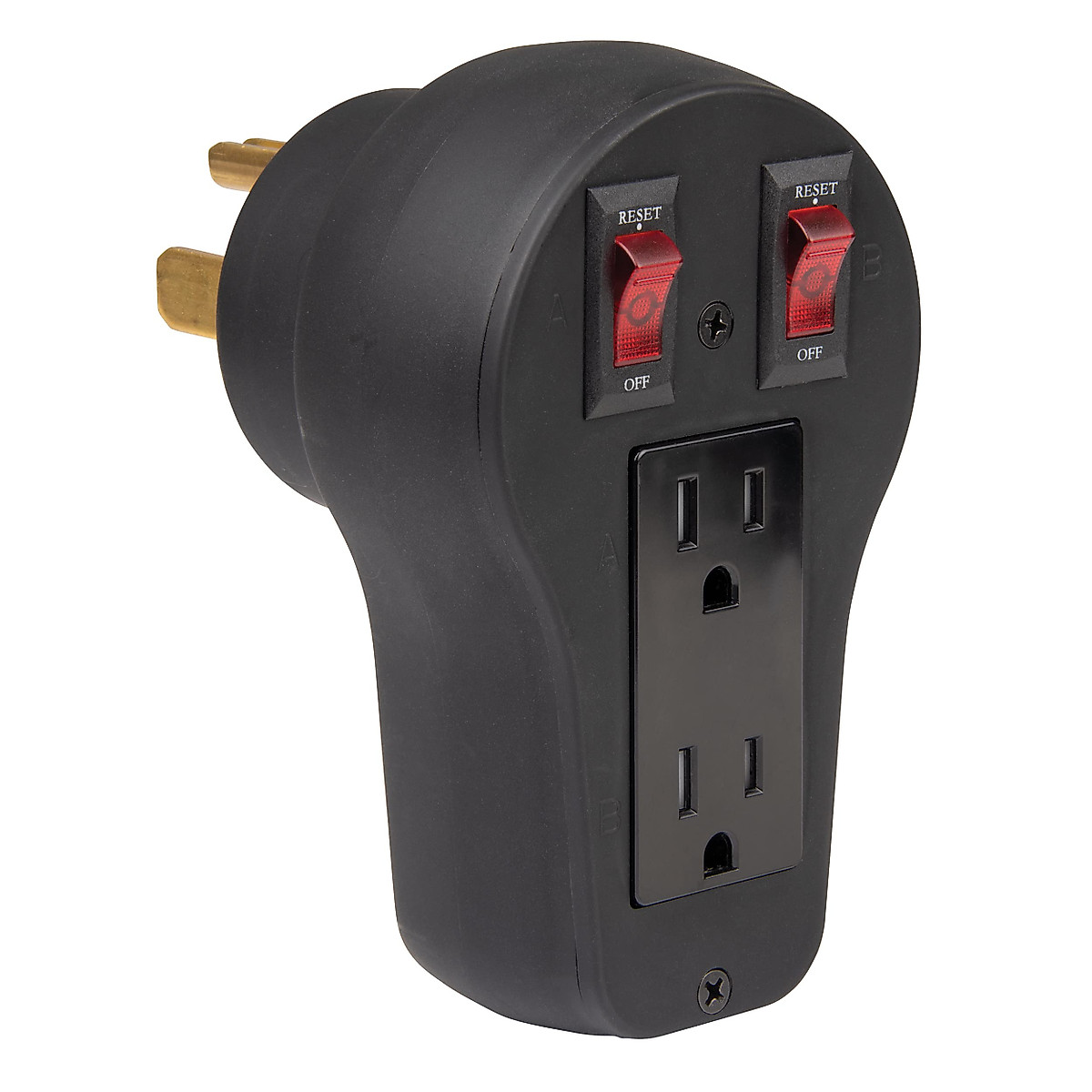 Progressive Industries 50A RV Male to (2) 15A Female Resettable Circuit Breaker Adapter, CBA-5015,Black