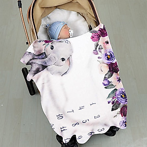 Elephant Newborn Baby Monthly Milestone Blanket Baby Blanket Organic Plush Fleece Photography Background Prop for Boy Girl Gift Soft Flannel Blanket (Elephant)