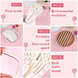500PCS 4-Inch White Lollipop Sticks,Paper Sucker Stick,Cake Pops Stick for Candy Melt,Dessert,Cake Pops,Chocolate and Cookie(3mm)
