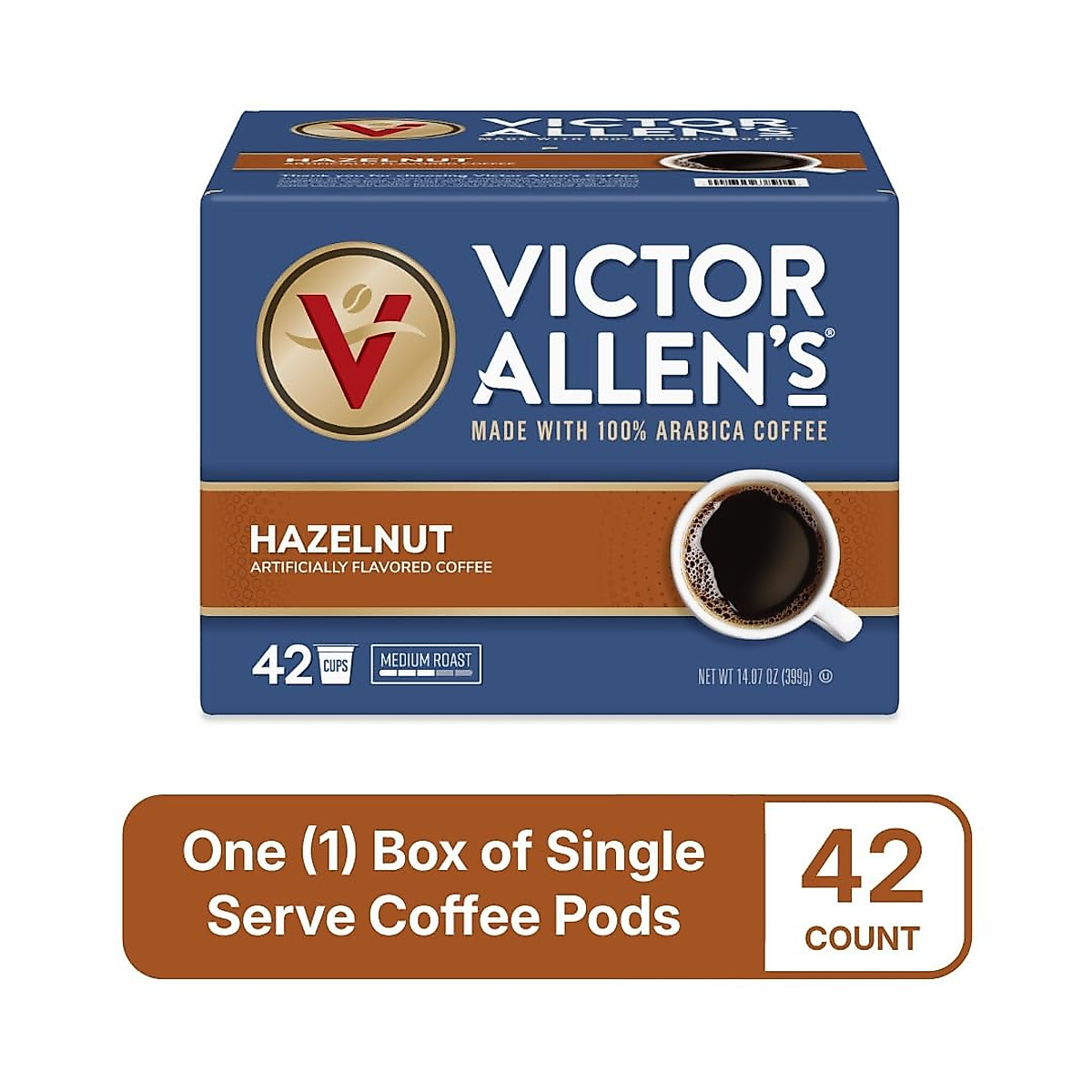 Victor Allen's Coffee Hazelnut Flavored, Medium Roast, 42 Count, Single Serve Coffee Pods for Keurig K-Cup Brewers