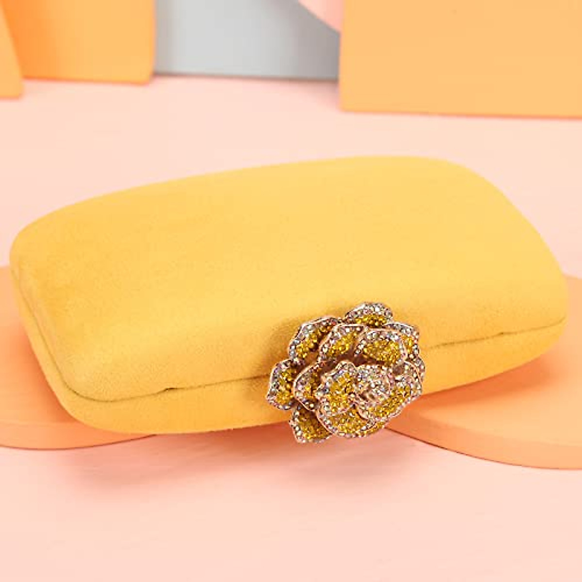 Fawziya Crystal Rose Cocktail Purses For Women Velvet Clutch-Yellow