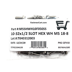 10-32X1/2 Slotted Hex Washer Head Machine Screws 18-8 Stainless Steel (50 Pcs)