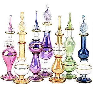 Egyptian Perfume Bottles Wholesale Set Of 12 Size 4” mouth-blown with handmade golden Egyptian decoration for Perfumes & Essential Oils.