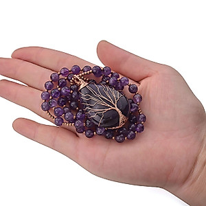 Jovivi Natural Amethyst Quartz Healing Crystals Necklace Wire Wrapped Teardrop Life Tree Chakra Gemstone Pendant Mothers Day Christmas Gifts