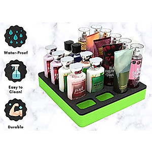 Polar Whale Lotion and Body Spray Stand Organizer Large Tray Green Black Durable Foam Washable Waterproof Insert for Home Bathroom Bedroom Office 12.3 x 11.75 x 2 Inches 20 Slots
