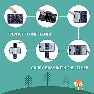 Baby Changing Pad by Lil Fox. Portable Changing Pad for Baby Diaper Bag or Changing Table Pad. One-Hand Diaper Change Pad. Baby Shower Gifts, Newborn Baby Essentials, Unisex Baby Stuff