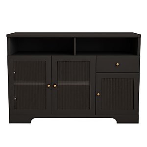 Kitchen Buffet Sideboard, Cabinet Storage Buffet Cabinet with Storage 46” 3 Glass Door and Adjustable Shelves, Modern Sideboard Wood Coffee Bar Cabinet