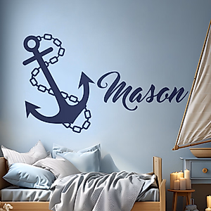 Custom Name Anchor Nautical Series - Baby Boy/Girl Wall Decal Nursery for Home Bedroom Children (MM48) (Wide 22" x 14" Height)