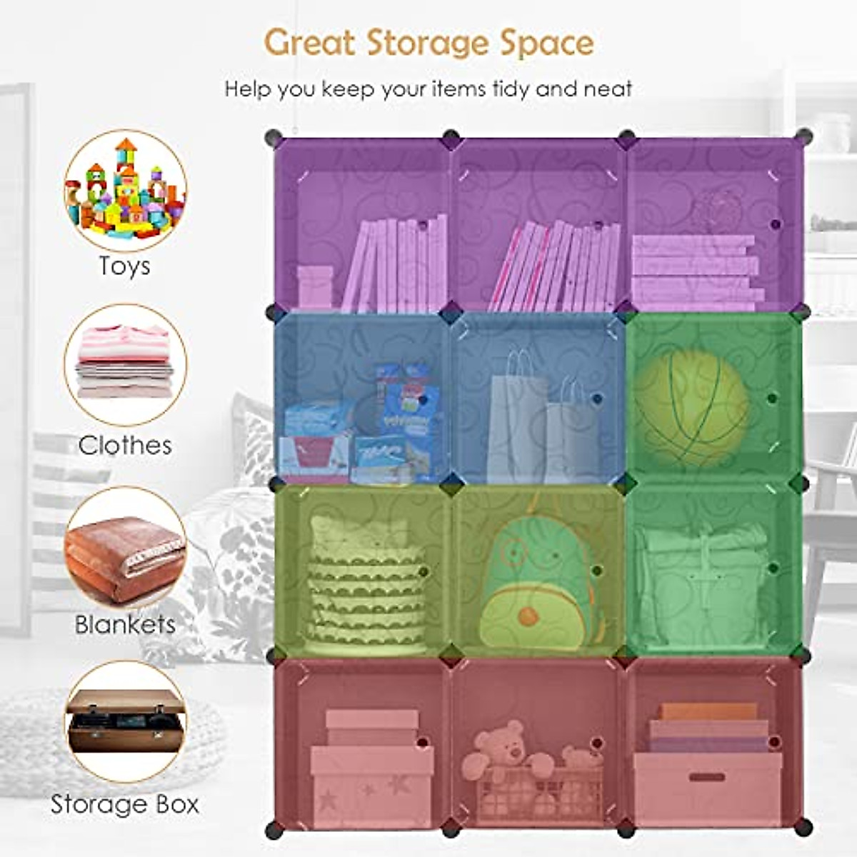 HAPPYGRILL Portable Closet Wardrobe Clothes Cabinet Bedroom Armoire DIY Storage Organizer Cubes for Bedroom Travel