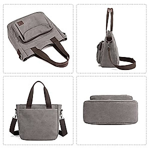 Women's Canvas Shoulder Crossbody Bag Small Tote Purse Multi-pocket Work Bags Top Handle Handbag (Gray)