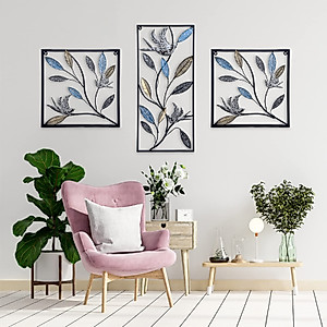 OUSHUAI Home Wall Decor Rectangle Wood Or Metal Wall Décor - Eclectic Wall Hanging Art Sculptures With Fram for Living Room, Office, Study