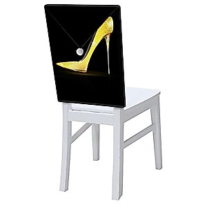 8 Pcs Dining Chair Slipcovers Golden Sexy High-heeled Shoe,Removable Kitchen Chair Back Covers,Santa Hat Chair Protector Back Cover for Dining Room Kitchen Party,Women Shining Heels on Dark Black