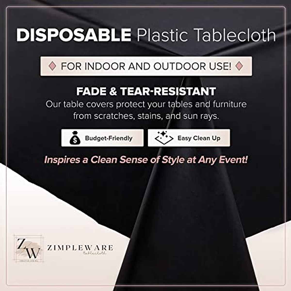 ZIMPLEWARE Premium Black Plastic Table Cloth Disposable (6 Pk) Plastic Tablecloths for Rectangle Tables (54in x 108in) Party Table Cloths Disposable for 6ft to 8ft Rectangle Tables