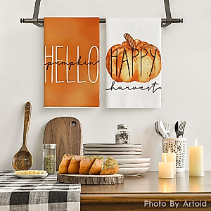 Artoid Mode Maple Leaves Hello Pumpkin Fall Kitchen Towels Dish Towels, 18x26 Inch Happy Harvest Decoration Hand Towels Set of 4