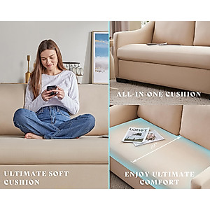 AMERLIFE Modern Sofa,Comfy Sofa Ottoman with Slope Armrests, Comfy Sofa Couch for Living Room, Apartment, Lounge Room (Beige)