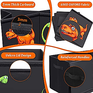 ANNKIE 2PCS Toy Box,Toy Box for Boys,Toy Chest for Kids,Collapsible Sturdy Toy Storage with Lid & Handles,Toy Organizers and Storage for Nursery,Playroom(Dinosaur) 26.8" x 13.8" x 16"