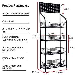 4-Tier Kitchen Baker's Racks Snack Display Rack Organizer with Wheels Metal Standing Shelf Units for Bathroom Living Room Office Garage 19.6 x 10.6 x55in,150lbs Loading(Black)
