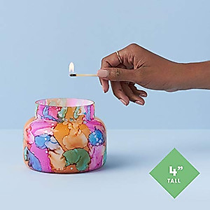 Capri Blue Scented Candle with Rainbow Watercolor Glass Candle Holder - Cotton Wick - Luxury Aromatherapy Candle - 19 Oz - Volcano