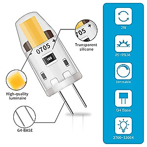 ELINKUME LED G4 Dimmable Bulbs,2W 95LM Warm White Energy Saving Bulb, Equivalent to 20W Halogen Lamp,No Flicker,DC 12V,G4 LED Pin Cap, 360°Beam Angle,10 Packs