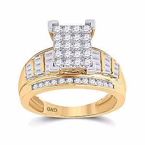 The Diamond Deal 10kt Yellow Gold Round Diamond Cluster Bridal Wedding Engagement Ring 1 Cttw
