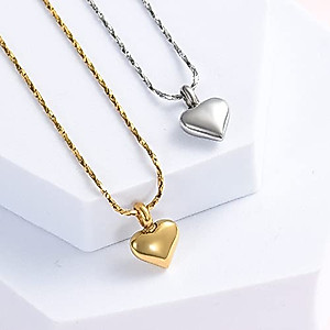Imrsanl Small Heart Cremation Urn Necklace for Ashes Stainless Steel Memorial Ash Pendant Keepsake Jewelry (Silver & Gold)