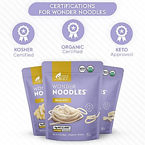 Wonder Noodles Variety Pack - Carb-Free, Keto, Gluten-Free, Kosher, Vegan, Low-Calorie -Organic Konjac Pasta - Spaghetti, Fettuccine, Ziti (14oz Each) Ready to eat in one minute