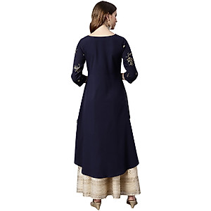 Janasya Kurta for Women Navy Blue