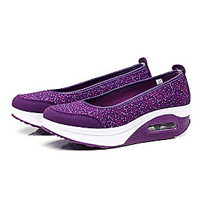 CYBLING Womens Platform Wedge Walking Shoes Fashion Air Cushion Slip on Sneakers Outdoor Fitness Loafers Purple
