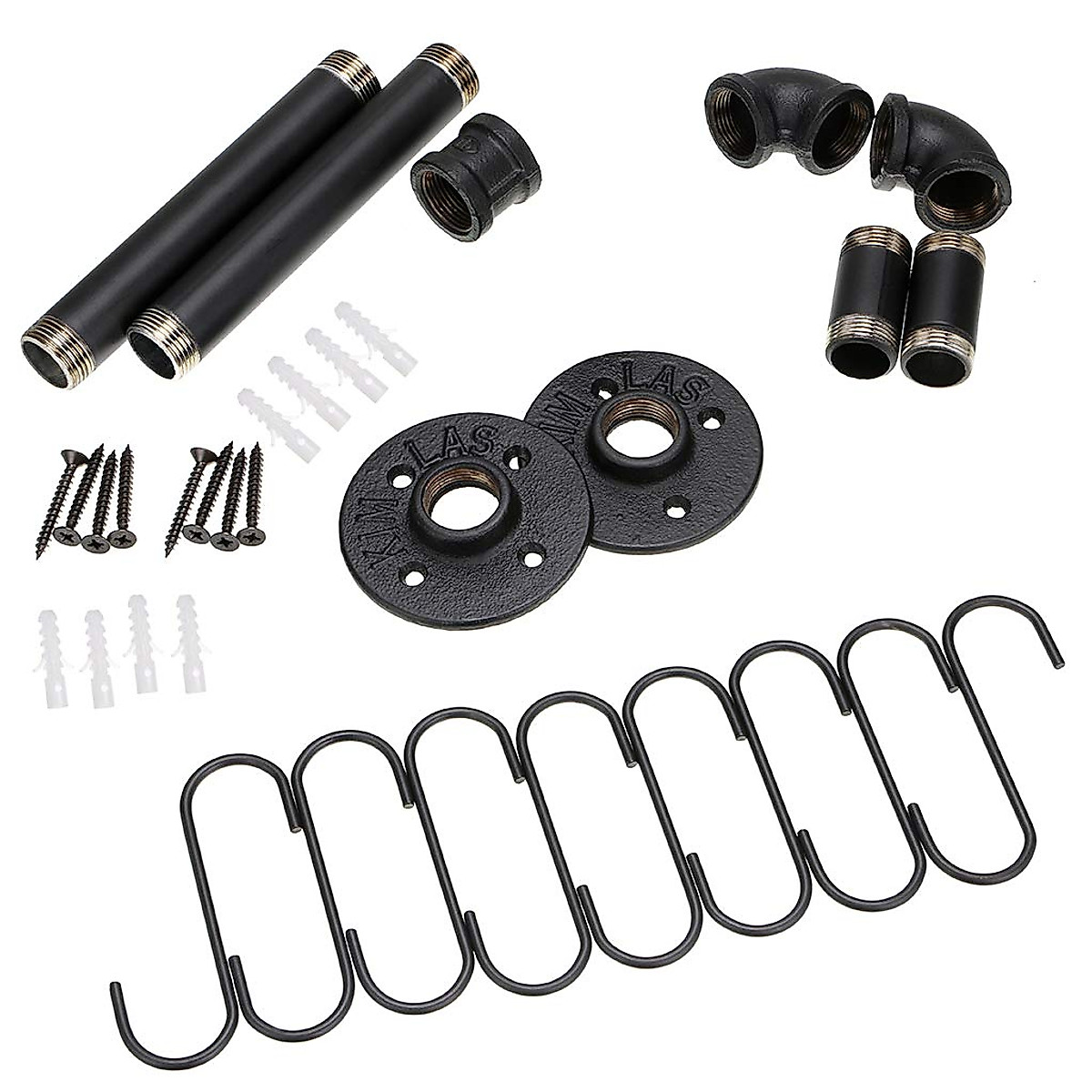 Sumnacon 16 Inch Industrial Pipe Pan Pot Rack with 8-Hooks, Wall Mounted Metal Rail Kitchen Utensil Pot Pan Lid Storage Organizer/Cookware Holder with Hardwares