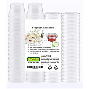 [200Sets-1oz] Small Plastic Containers With Lids, Jello Shot Cups,Souffle Condiment Sauce Cups