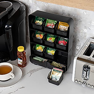 Mind Reader 9 Removable Drawers Tea Bag holder and Condiment Organizer, Black