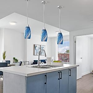 EDISHINE Pendant Light Fixtures, Handcrafted Art Glass Hanging Light with Brushed Nickel Finished, E26 Socket, Adjustable Cord Glass Pendant Light for Kitchen, Bathroom, Hallway, Bar