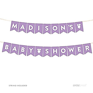 Andaz Press Personalized Girl Baby Shower Hanging Pennant Garland Party Banner with String, Lavender, Madison's Baby Shower, 8-feet, 1-Set, Custom Name