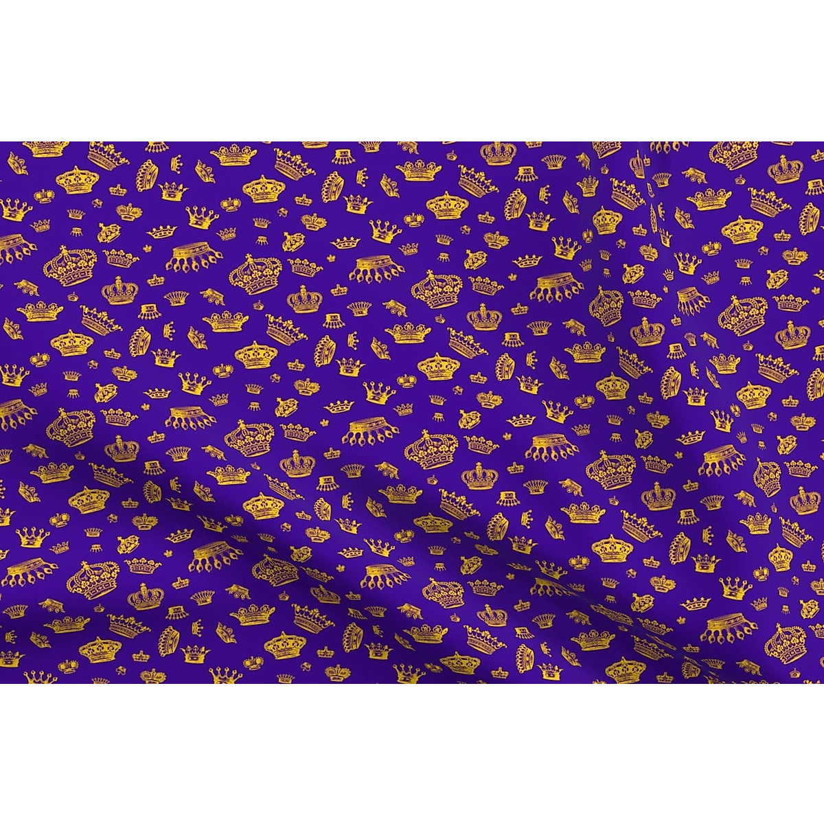 Spoonflower Fabric - Royal Crowns Golden Yellow Purple Gold Mardi Gras Royalty King Printed on Petal Signature Cotton Fabric by The Yard - Sewing Quilting Apparel Crafts Decor