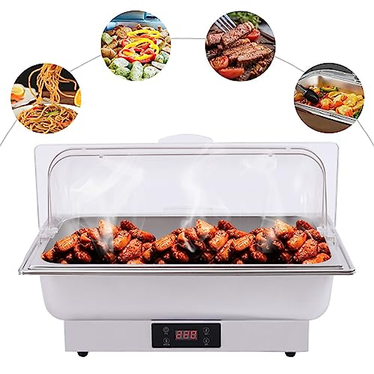 Electric Chafing Dish, 14QT 600W 110V Electric Chafing Dish Stainless Steel Buffet Food Warmer w/Food Tray & Clip for Restaurants Hotels(B)