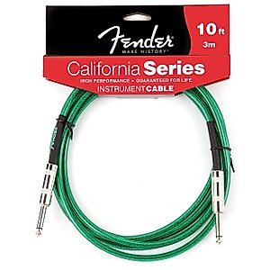 Fender California Series Instrument Cable for electric guitar, bass guitar, electric mandolin, pro audio - Surf Green - 20'