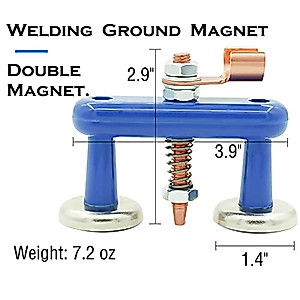 Magnetic Ground Clamp Welding Magnet - Welding Ground Clamp For Welder Copper Tail Ground Connector 500A, Double Magnet